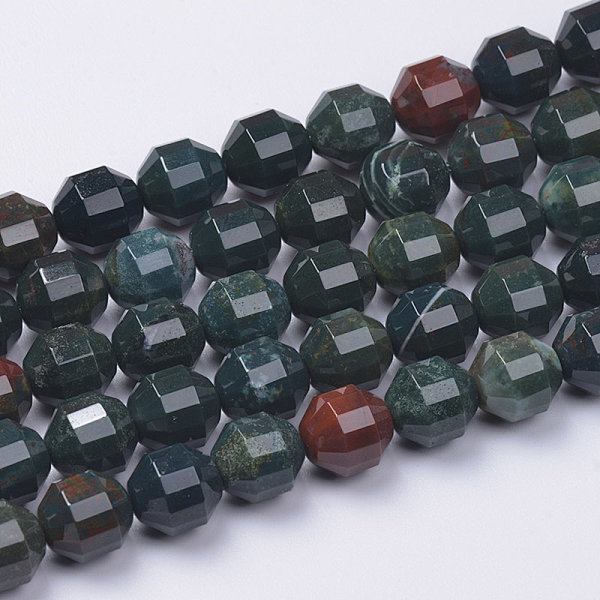 African Bloodstone Faceted Energy Column Beads