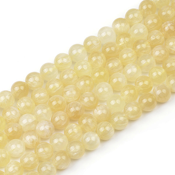 Natural Yellow Selenite Round Beads