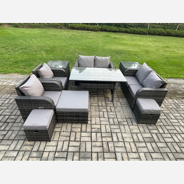 Fimous Outdoor Rattan Garden Furniture 10 piece Grey Patio Furniture ...