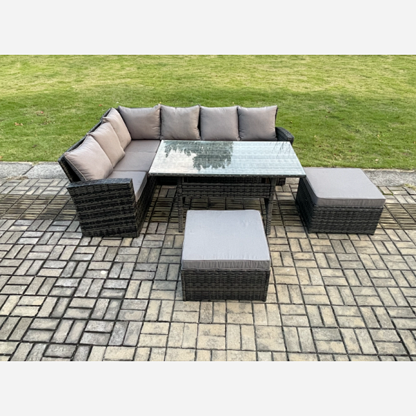 Fimous 8 Seater High Back Rattan Garden Furniture Set Corner Sofa With ...
