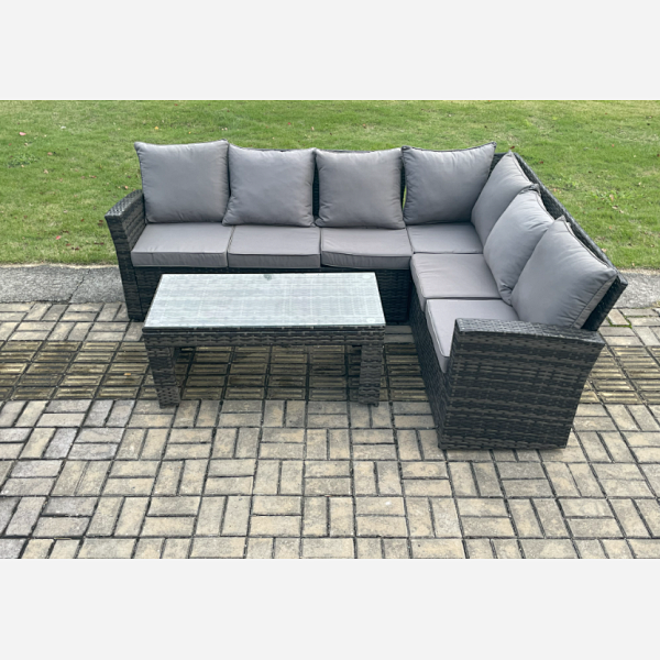 Fimous 6 Seat Rattan Garden Furniture Corner Sofa Set Outdoor Patio Sofa Table Set with Cushions ...