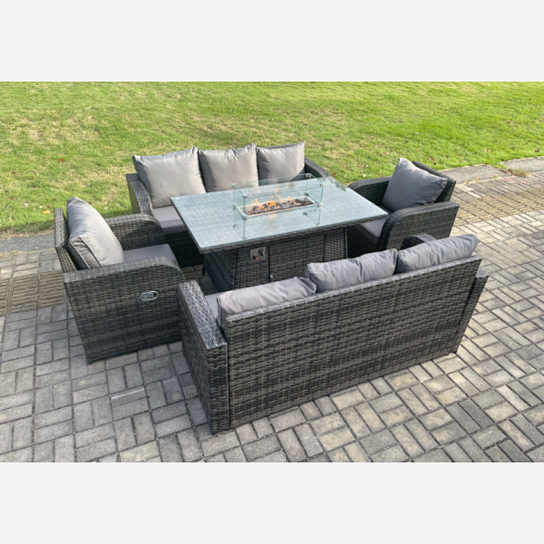 Fimous Rattan Outdoor Garden Furniture Sofa Set Gas Fire Pit Dining ...