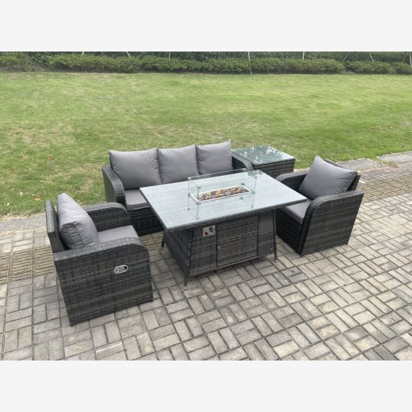 Fimous Outdoor Rattan Garden Furniture Set Propane Gas Fire Pit Table ...