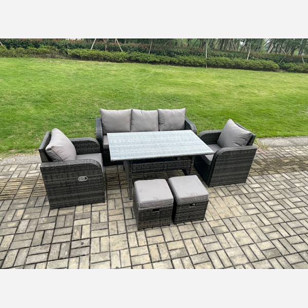 Fimous Rattan Garden Furniture 6 Piece Grey Patio Furniture Set Patio ...